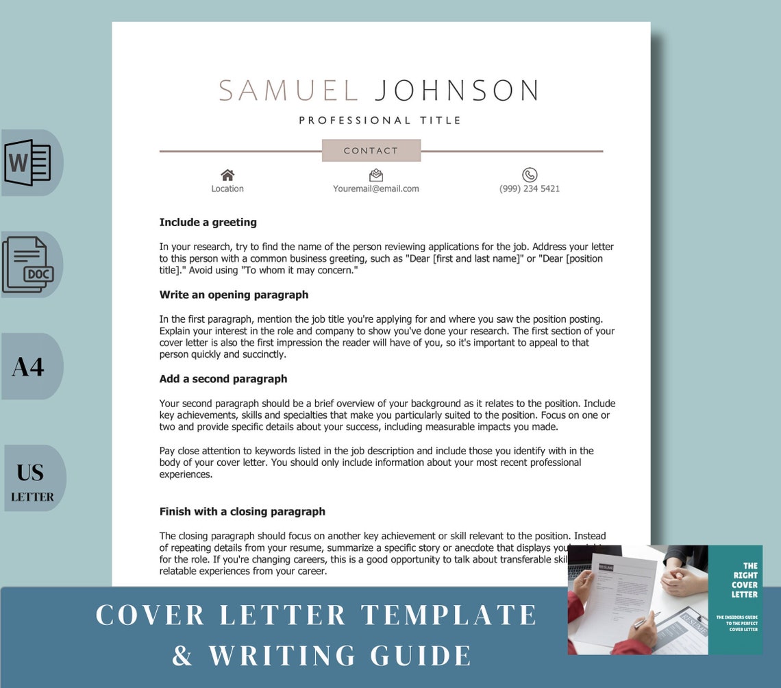 Cover Letter Template for Resume CV Cover Letter Word - Etsy