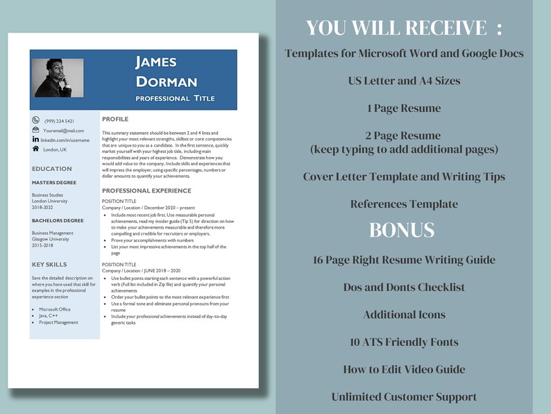 Creative Google Docs Resume Templates, Two Page Resume Men, Cover ...