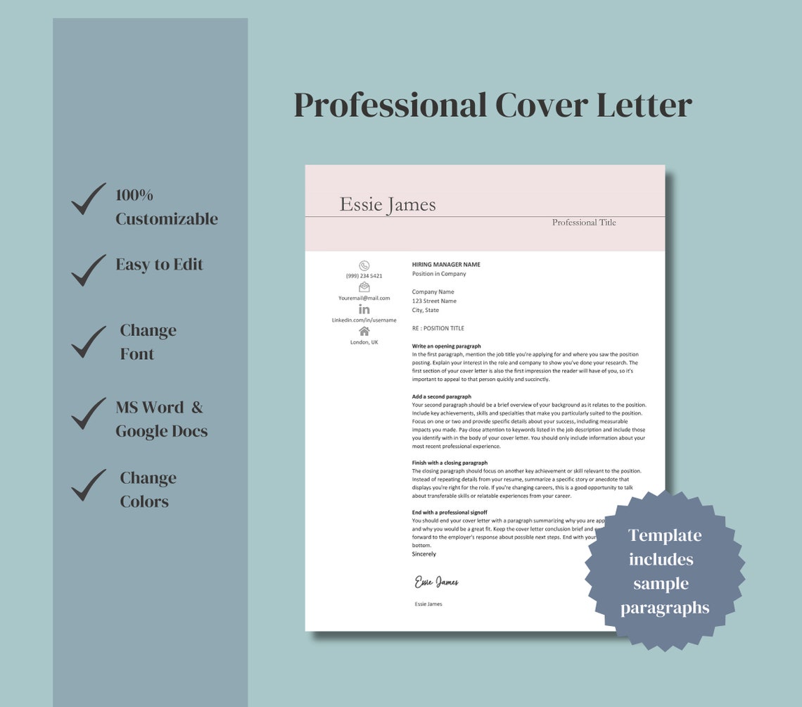 Cover Letter Google Docs, Professional CV Cover Letter Template ...