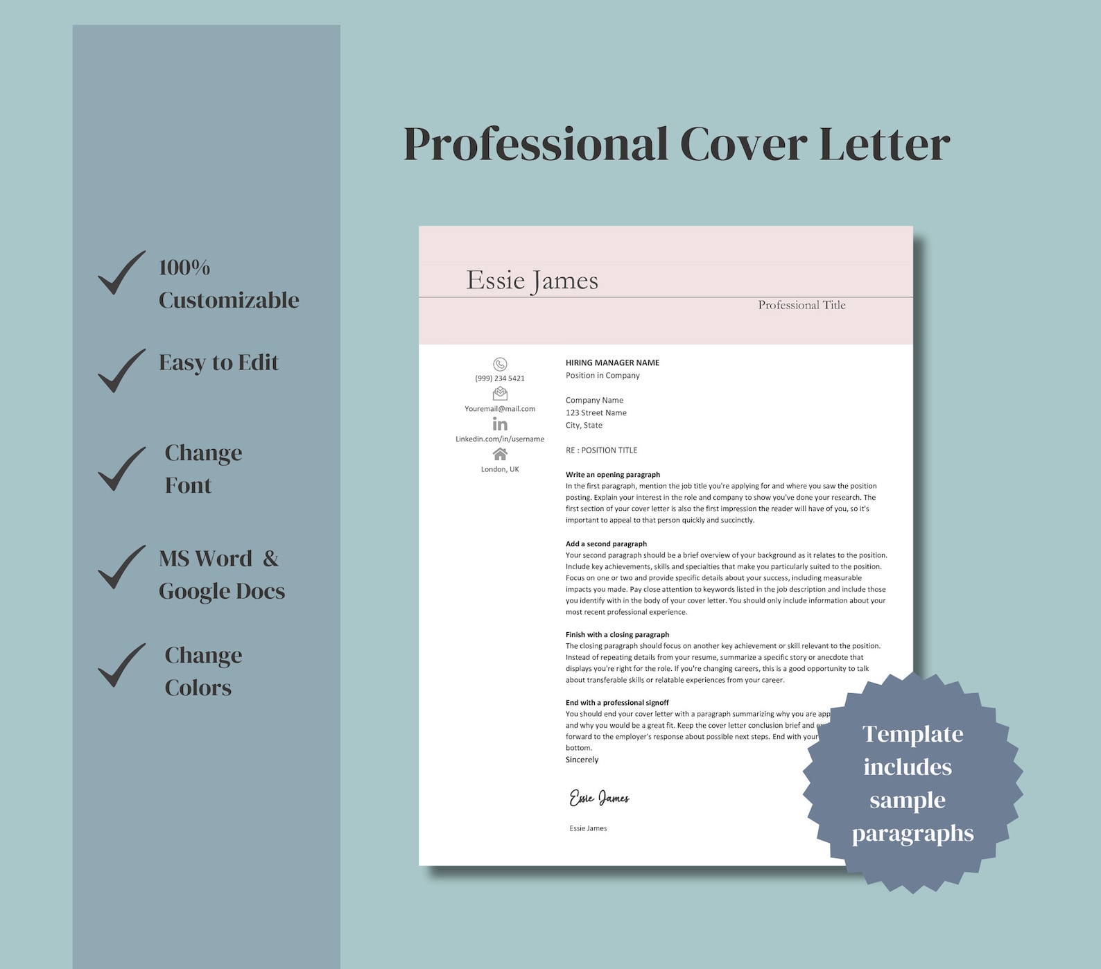 Cover Letter Google Docs, Professional CV Cover Letter Template ...