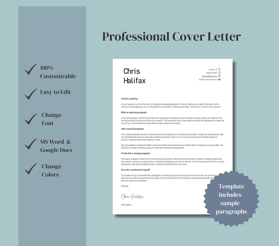 Simple Resume Cover Letter Template, CV Cover Letter Word, Professional ...