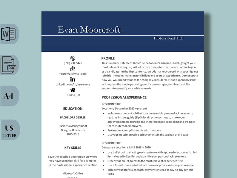 Executive Resume Template Men Professional Tech Resume - Etsy