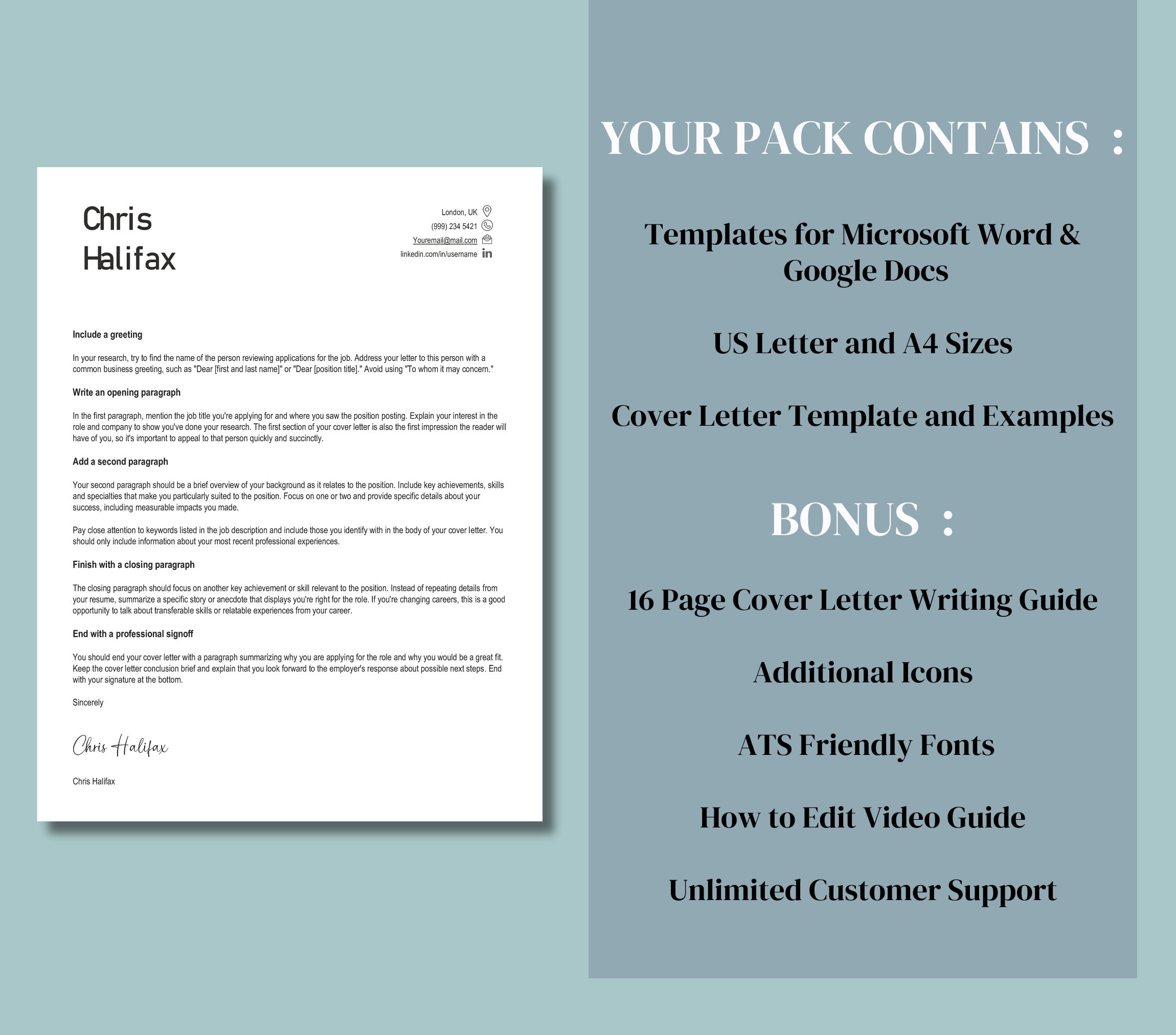 Simple Resume Cover Letter Template, CV Cover Letter Word, Professional ...