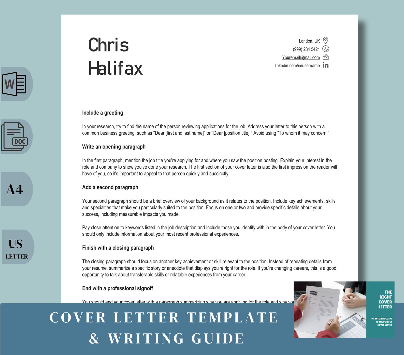 Simple Resume Cover Letter Template, CV Cover Letter Word, Professional ...