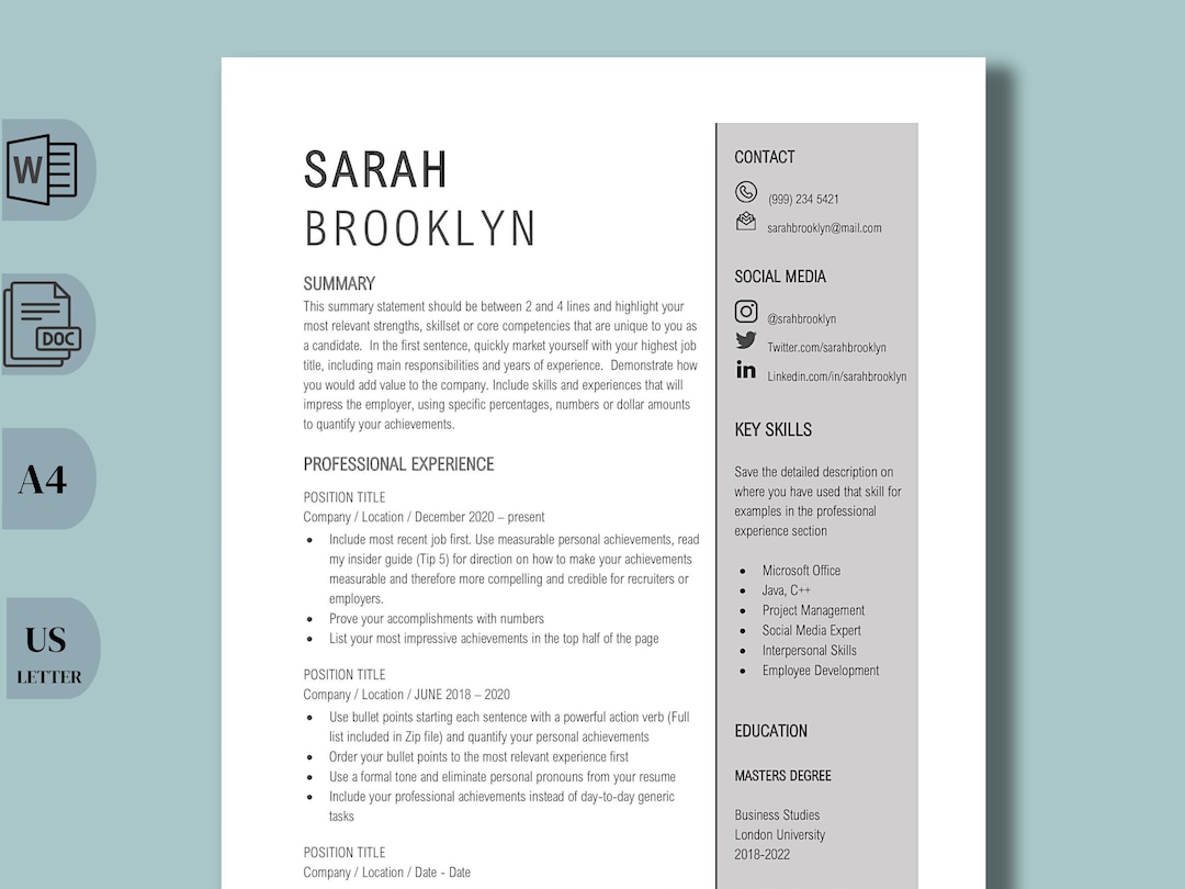 CV Template UK Word, Resume Template Google Docs, Professional Resume ...