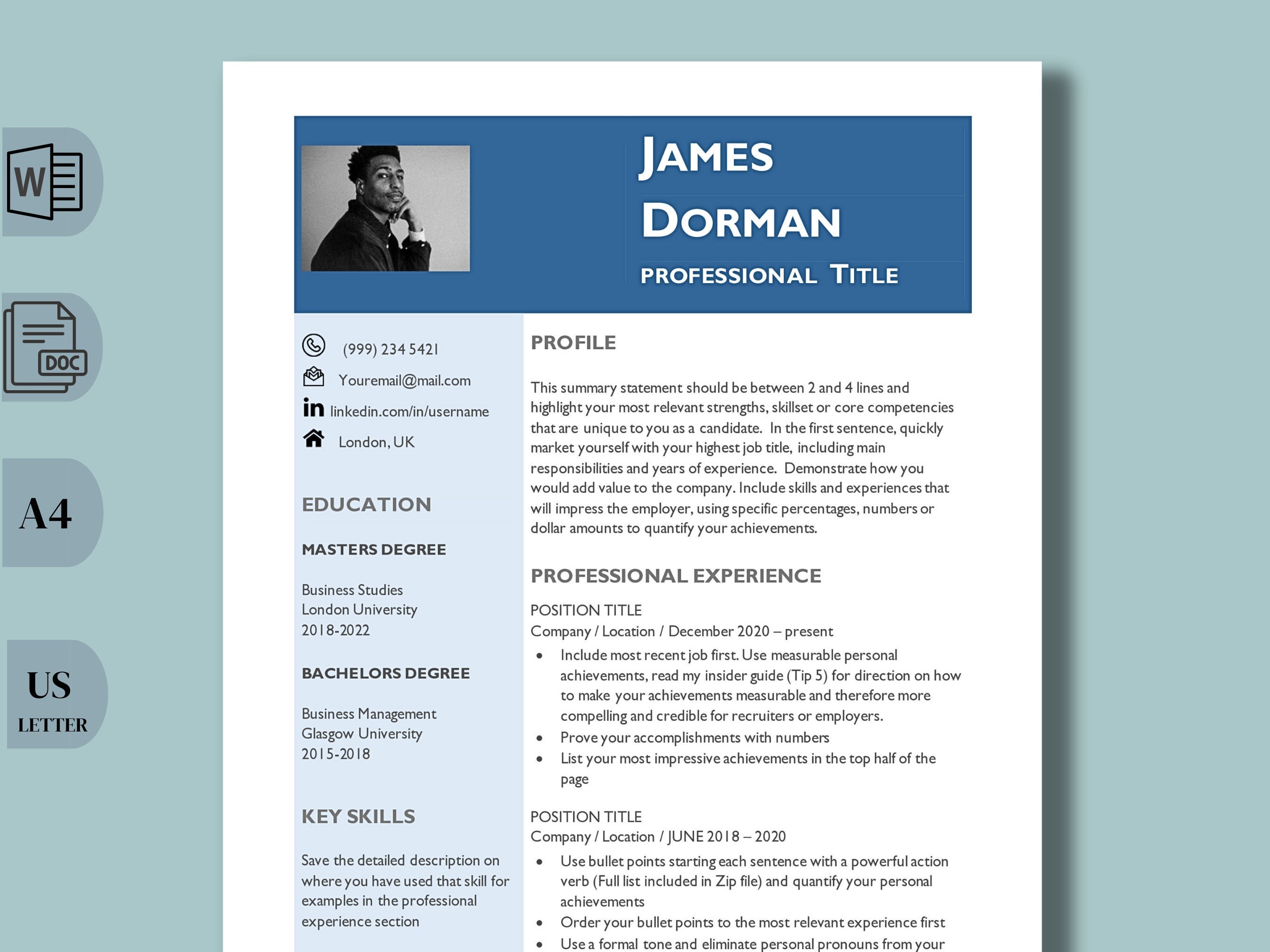 Creative Google Docs Resume Templates, Two Page Resume Men, Cover ...