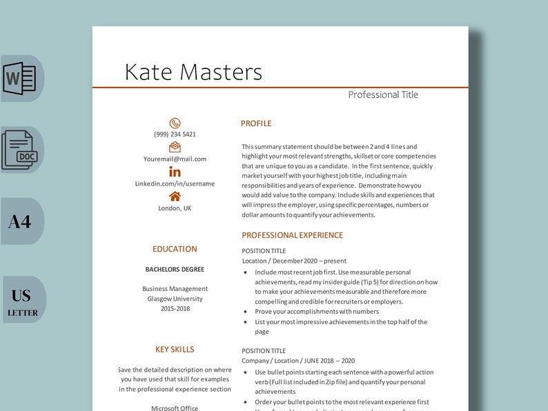 Minimalist Resume Template, Job Application, Simple Clean CV Word, Resume Template Modern Google ...