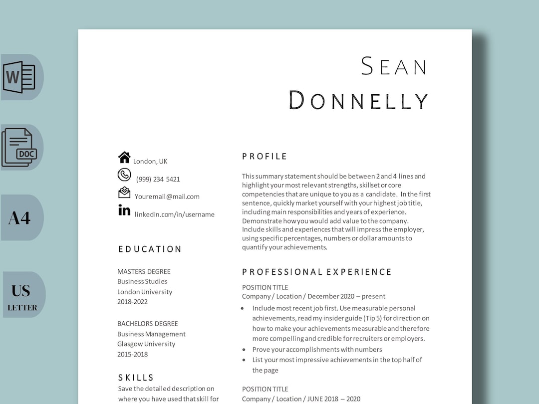 Rush Resume Template Modern Professional Resume Template - Etsy
