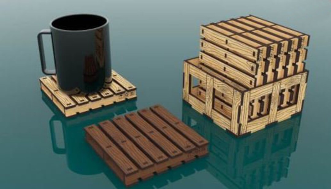 Coaster Pallet With Box Svg Files, Vector Files for Wood Laser Cutting ...