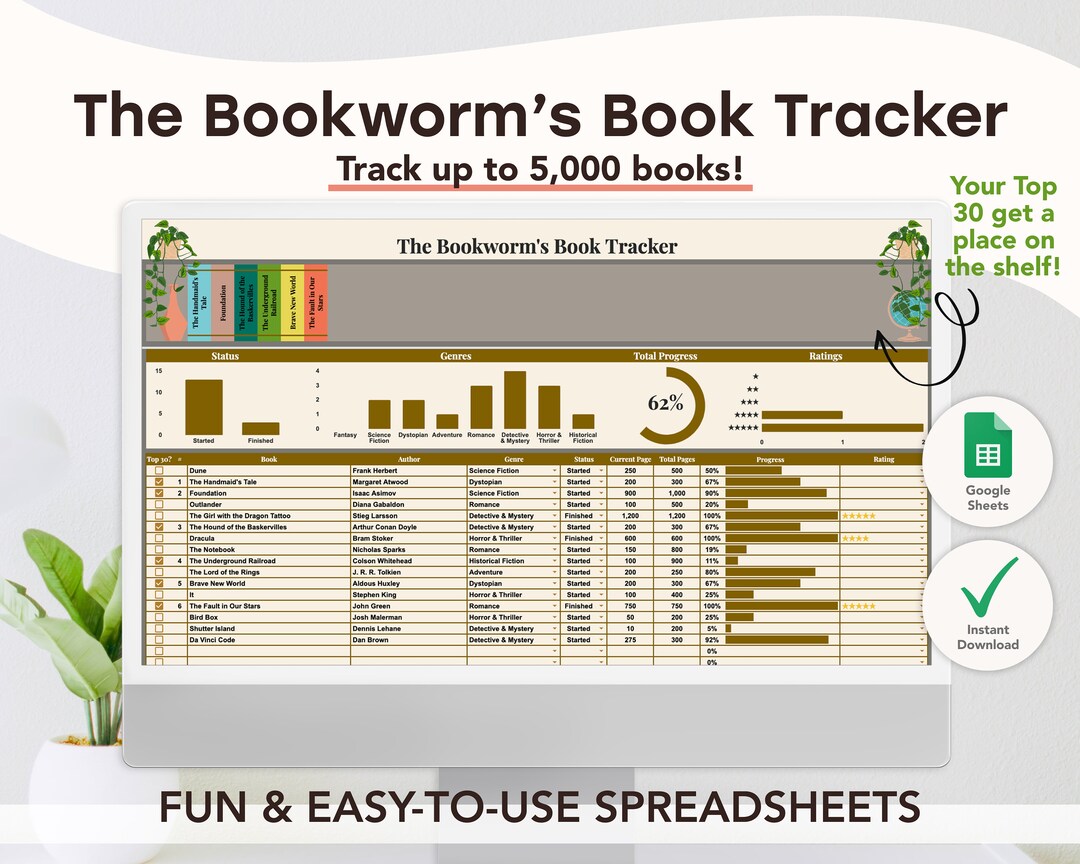 The Bookworm’s Book Tracker Template (traveler Theme) | Reading | Google Sheets Template ...