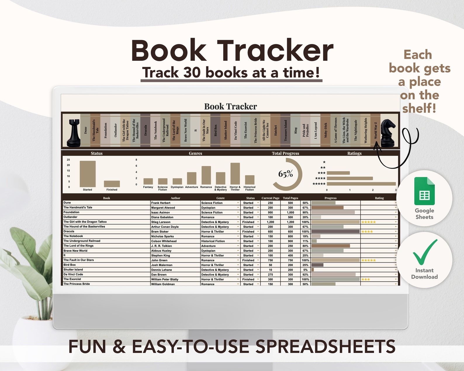 Book Tracker Template (checkmate Theme) | Reading Log | Book Journal ...