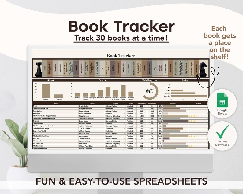 Book Tracker Template (checkmate Theme) | Reading Log | Book Journal ...
