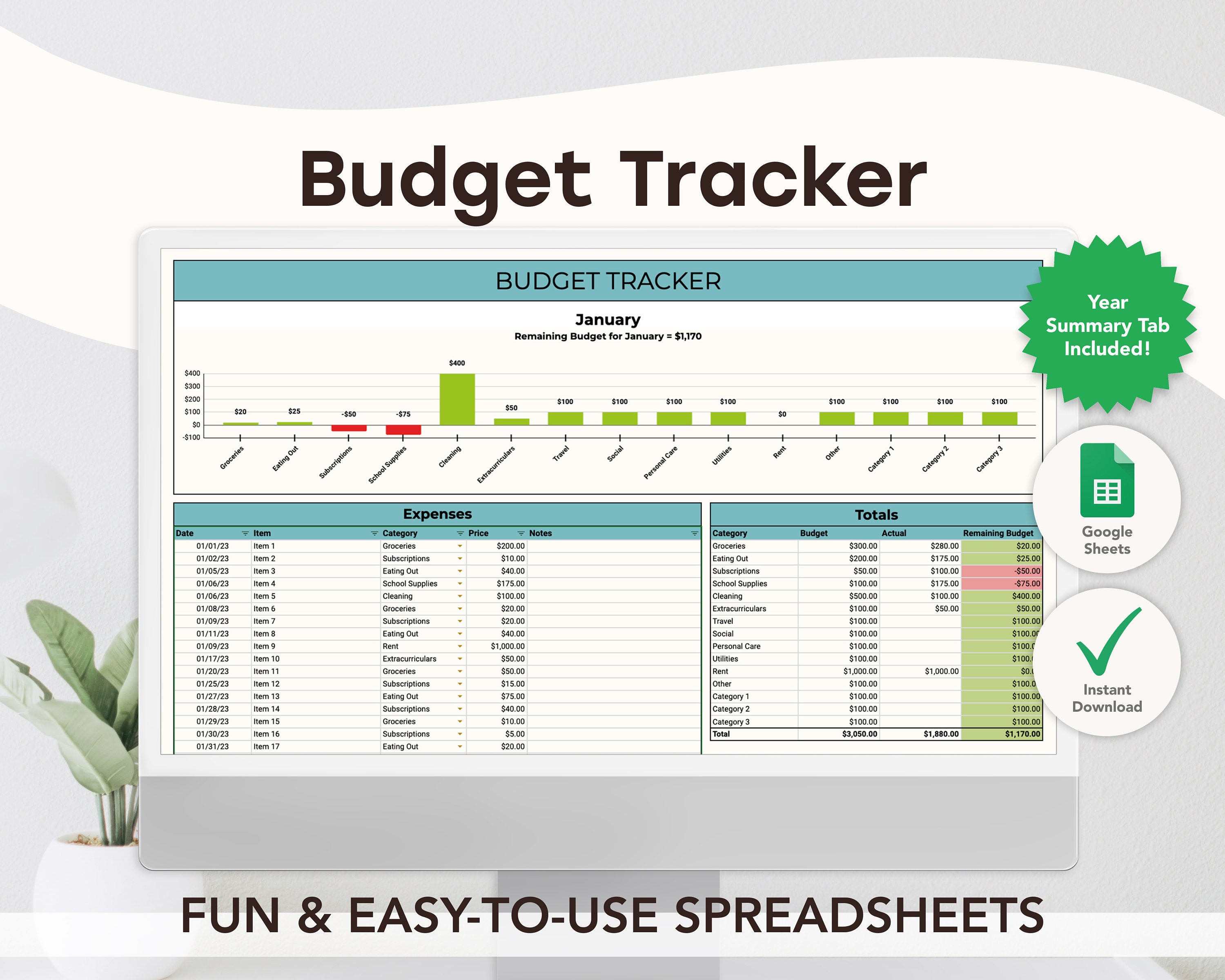 Budget Tracker Google Sheets Template Digital Editable - Etsy