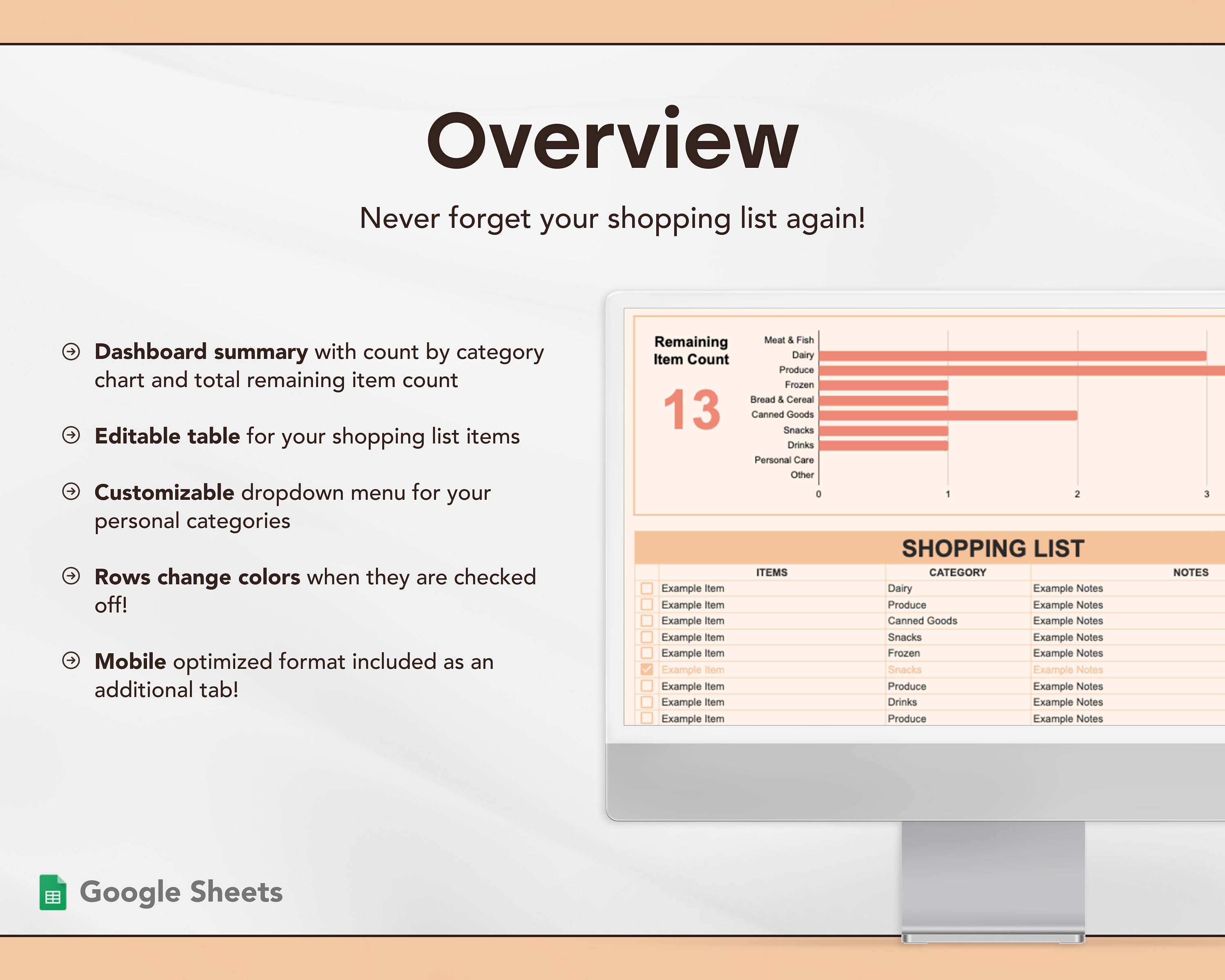 Groceries Shopping List Template | Google Sheets Template | Spreadsheet ...