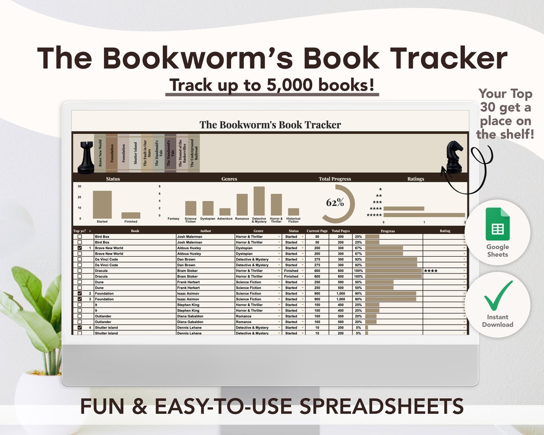 The Bookworm’s Book Tracker Template (checkmate Theme) | Reading ...