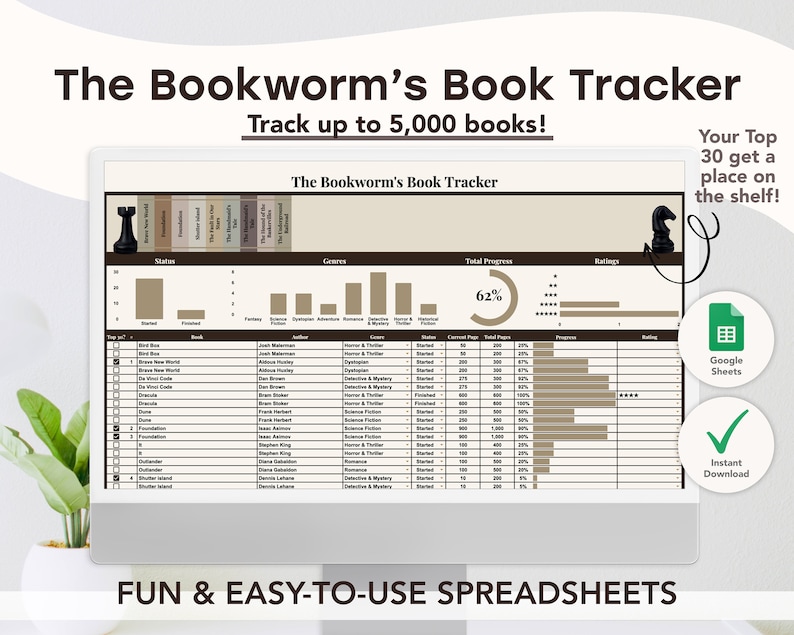 The Bookworm’s Book Tracker Template (checkmate Theme) | Reading ...