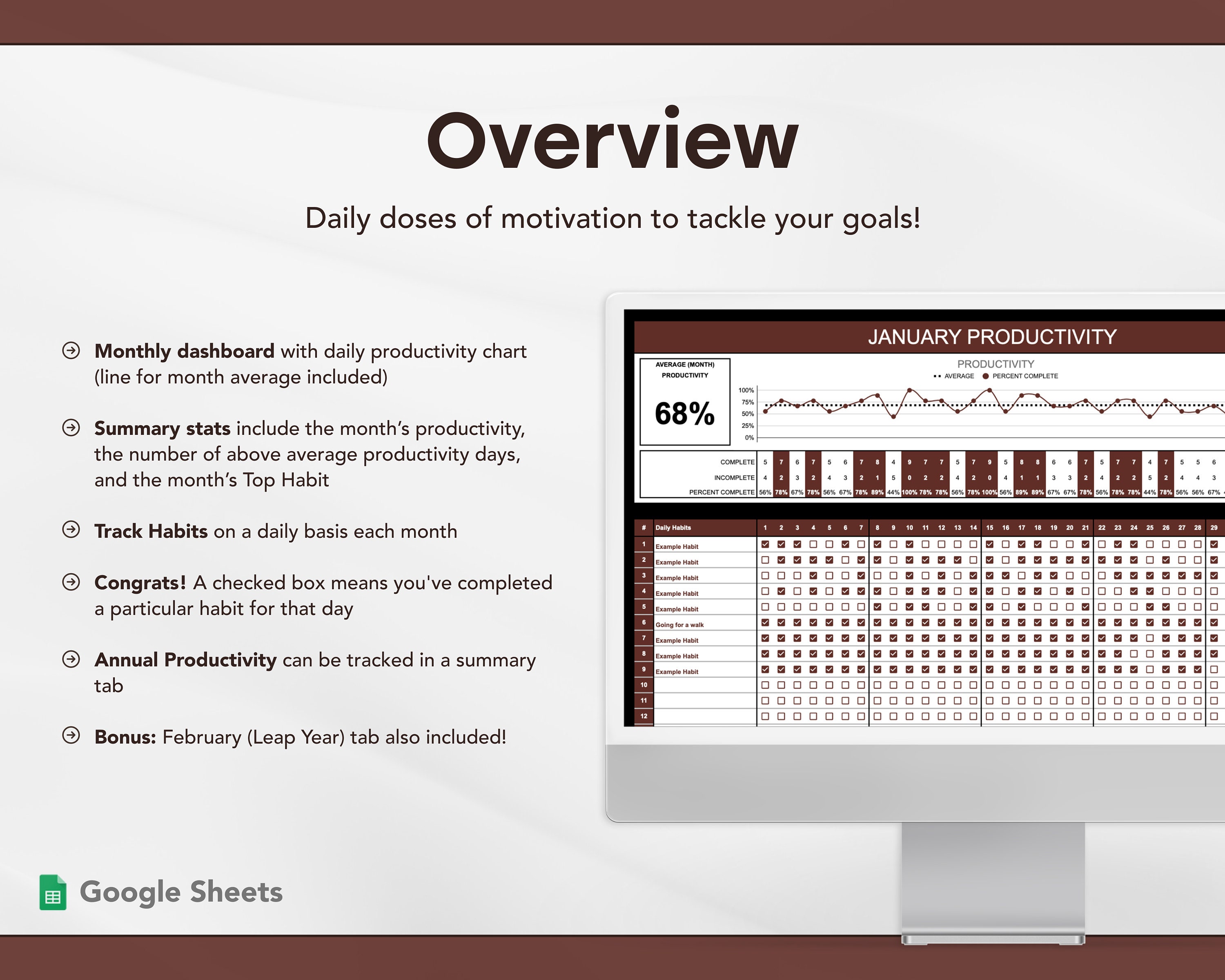 Daily Habit Tracker Template (brown) | Productivity | Google Sheets ...