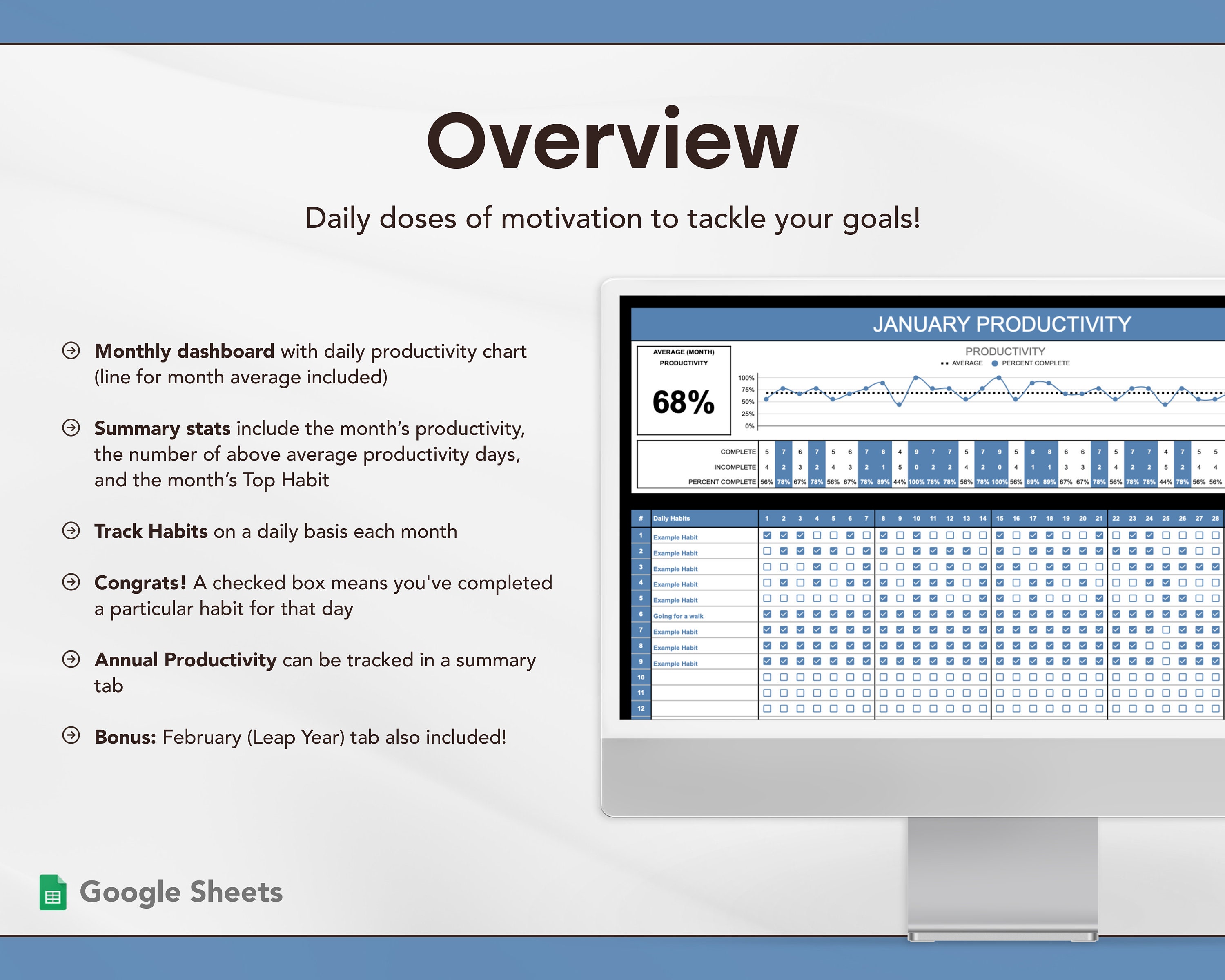 Daily Habit Tracker Template multicolor Productivity Google Sheets ...