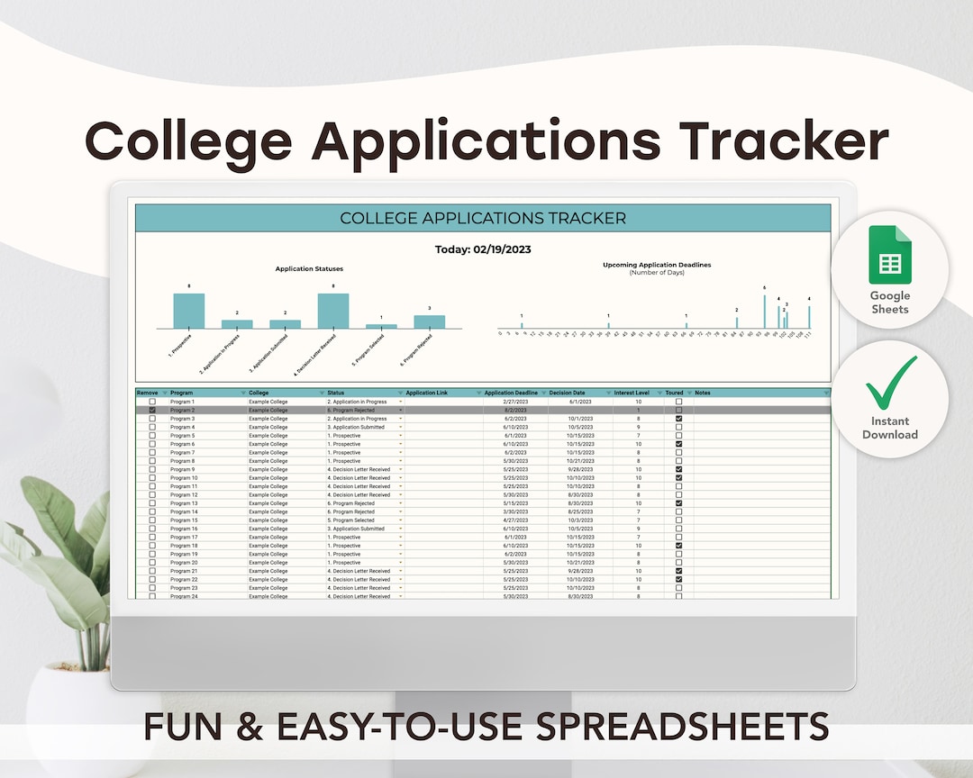 College Applications Tracker | Google Sheets Template | Digital ...