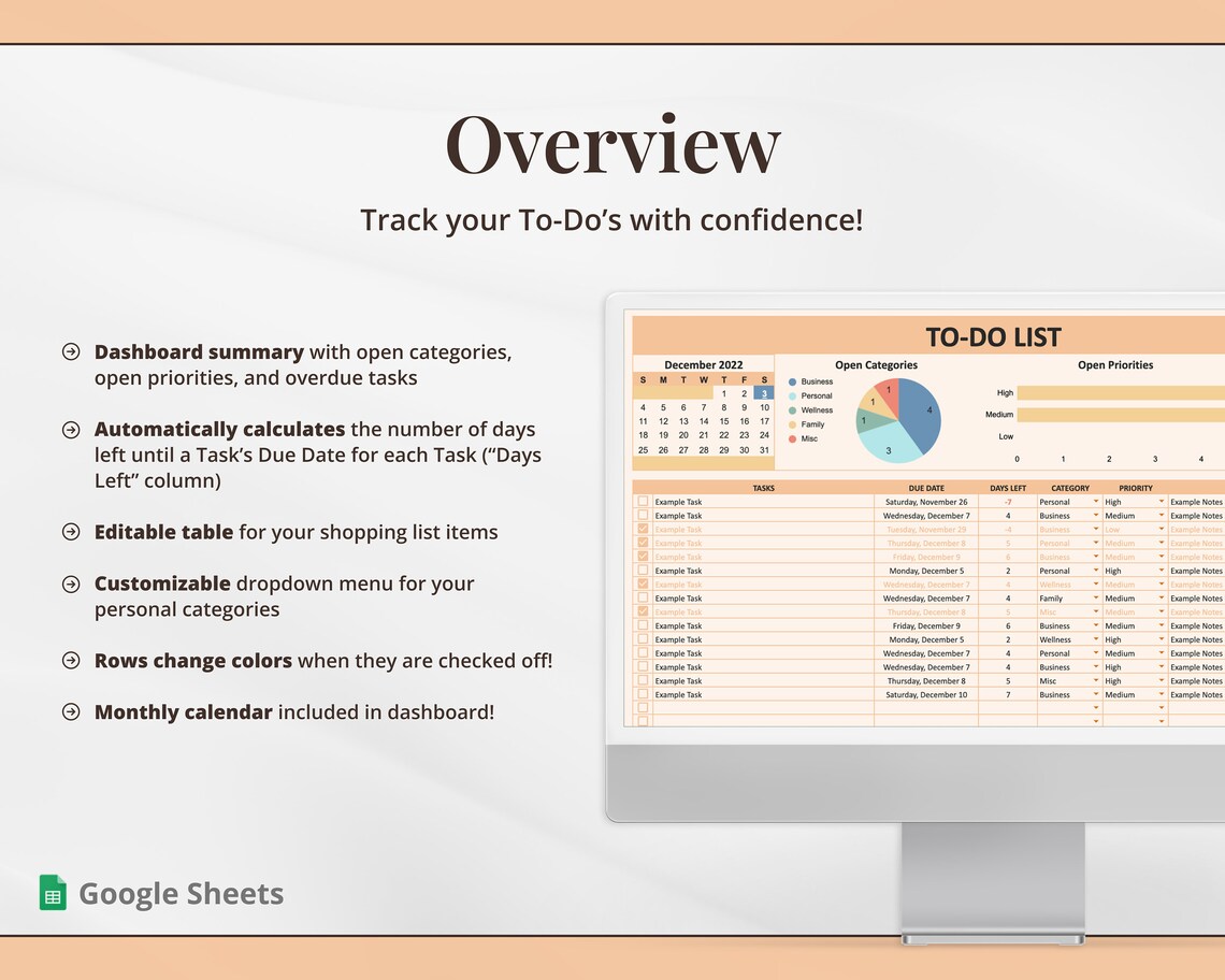 Easy To-do List Template Google Sheets Template - Etsy