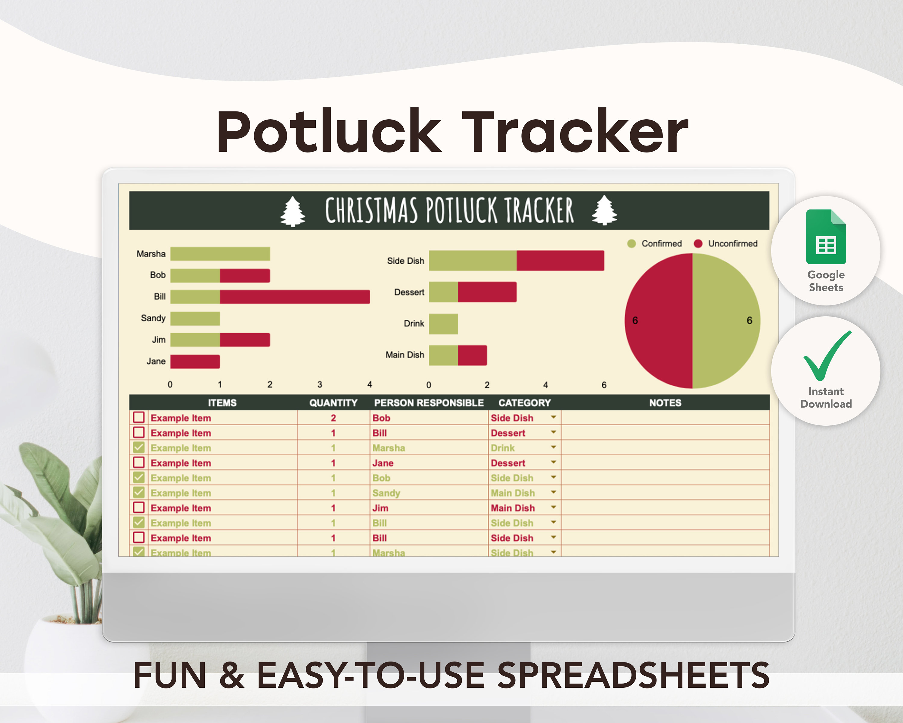 Christmas Potluck Tracker Template (jolly) | Party | Google Sheets ...