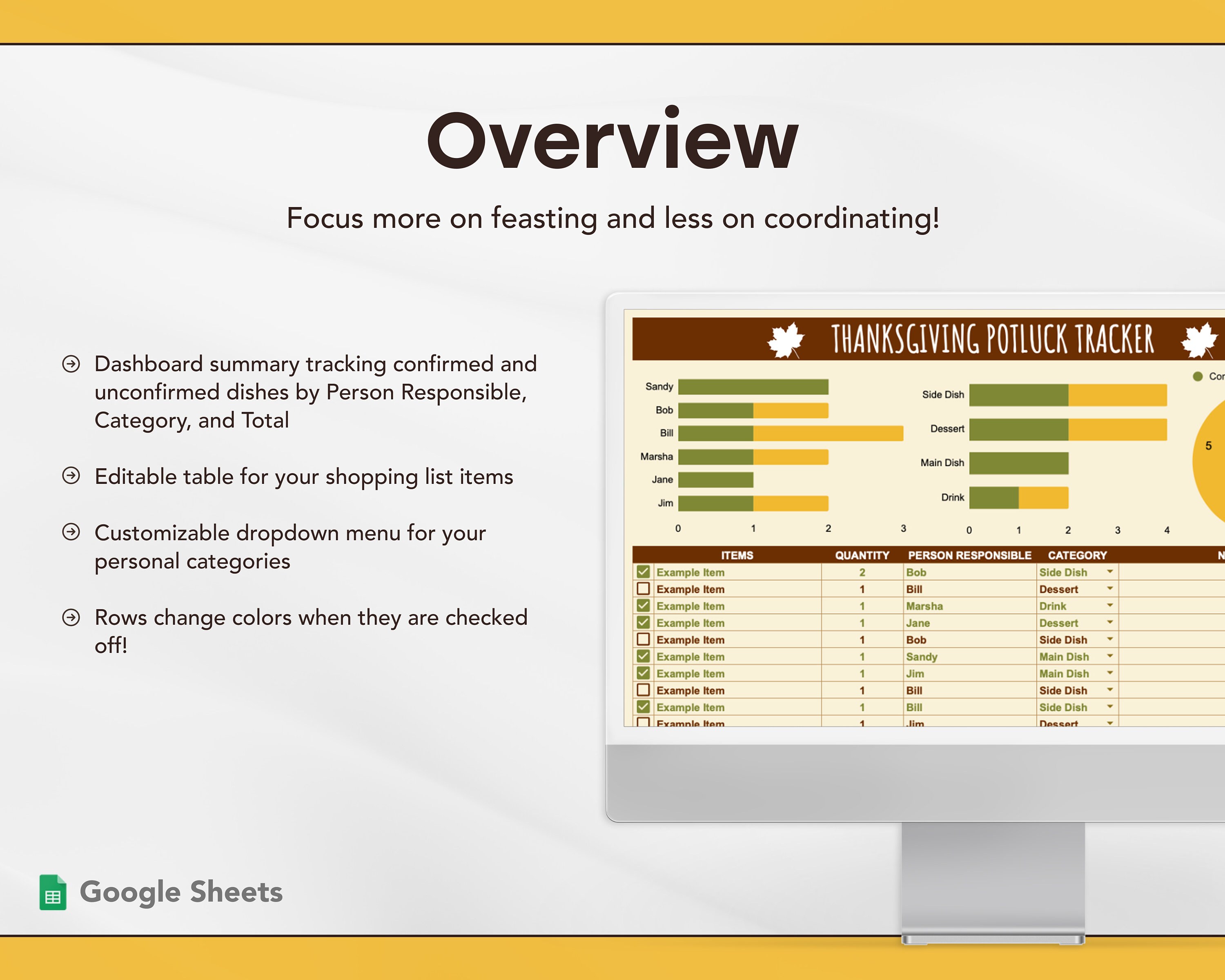 Thanksgiving Potluck Tracker Template (turkey) | Party | Google Sheets ...