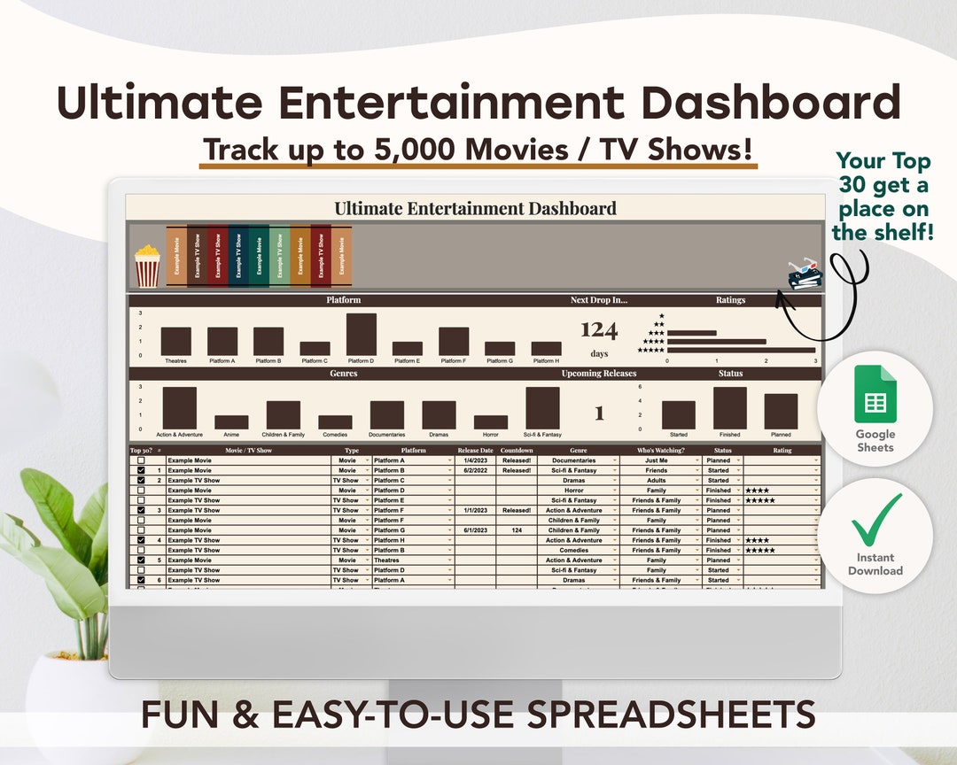 Ultimate Entertainment Dashboard Template (classic Theme) | Google Sheets Template | Digital ...