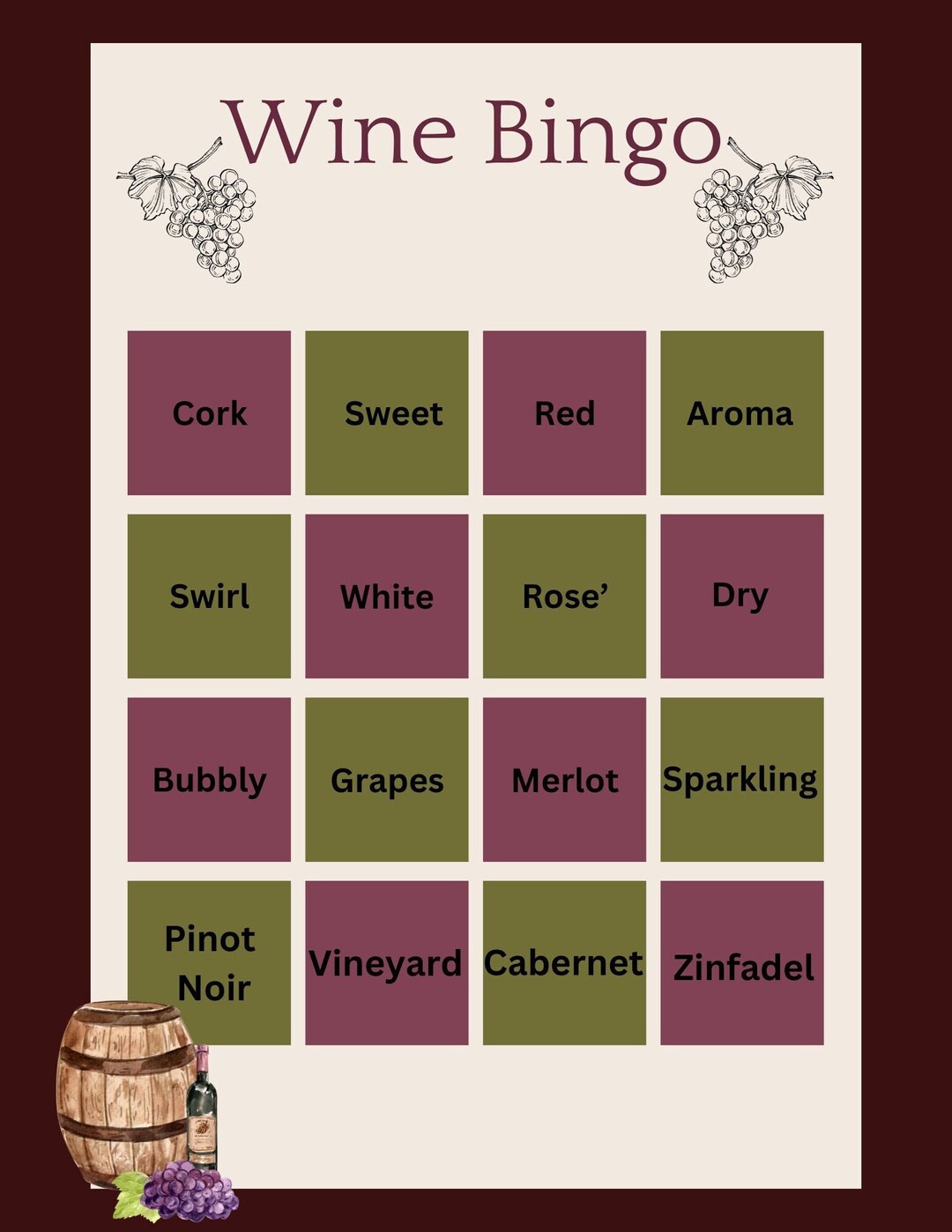 Wine Bingo, Printable, Digital Download, Party Games - Etsy