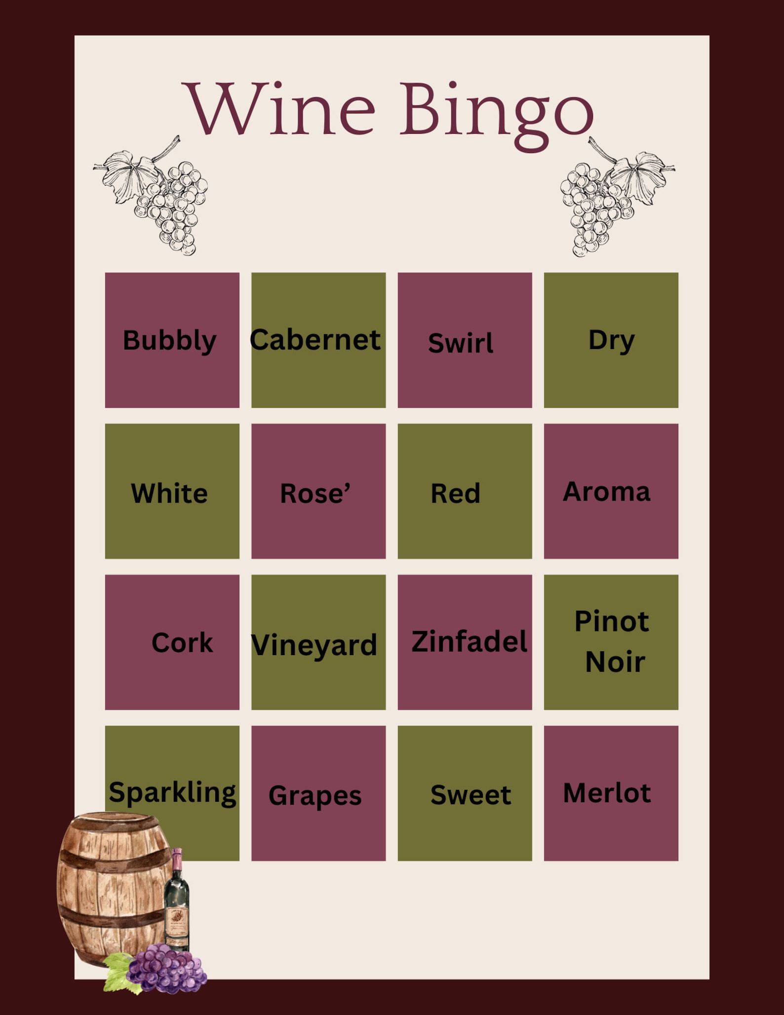 Wine Bingo, Printable, Digital Download, Party Games - Etsy