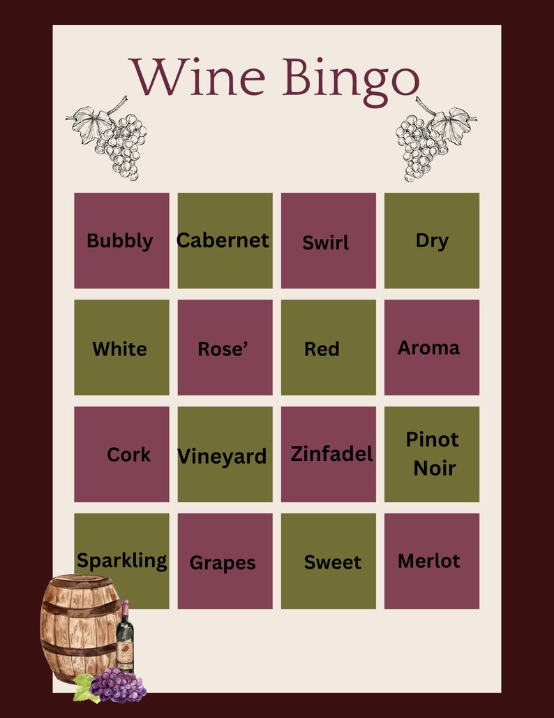 Wine Bingo, Printable, Digital Download, Party Games - Etsy