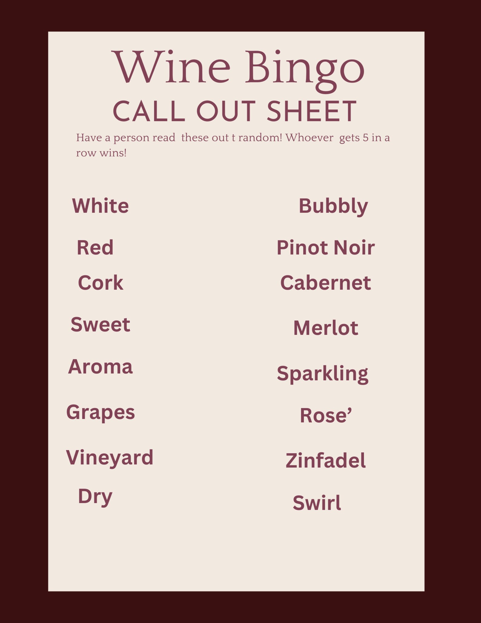 Wine Bingo, Printable, Digital Download, Party Games - Etsy
