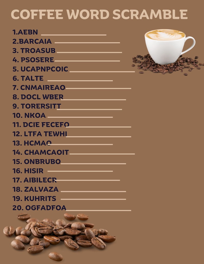 Coffee Scramble, Party Games, Printable, Instant Download - Etsy