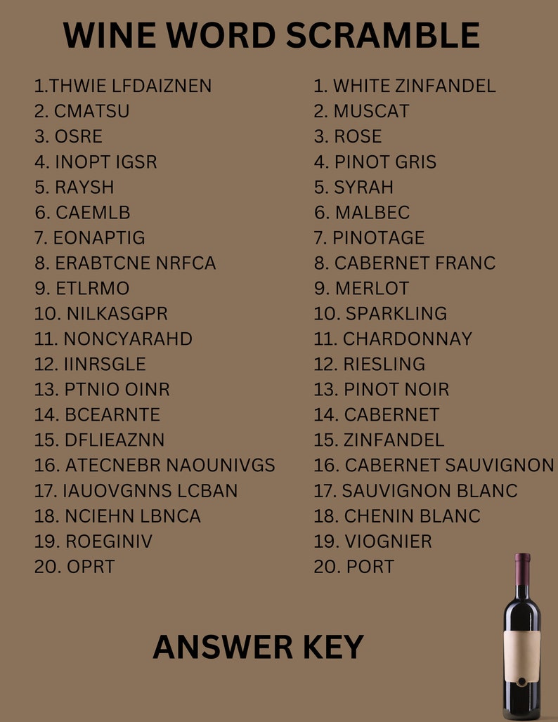 Wine Scramble, Party Games, Printable, Instant Download - Etsy