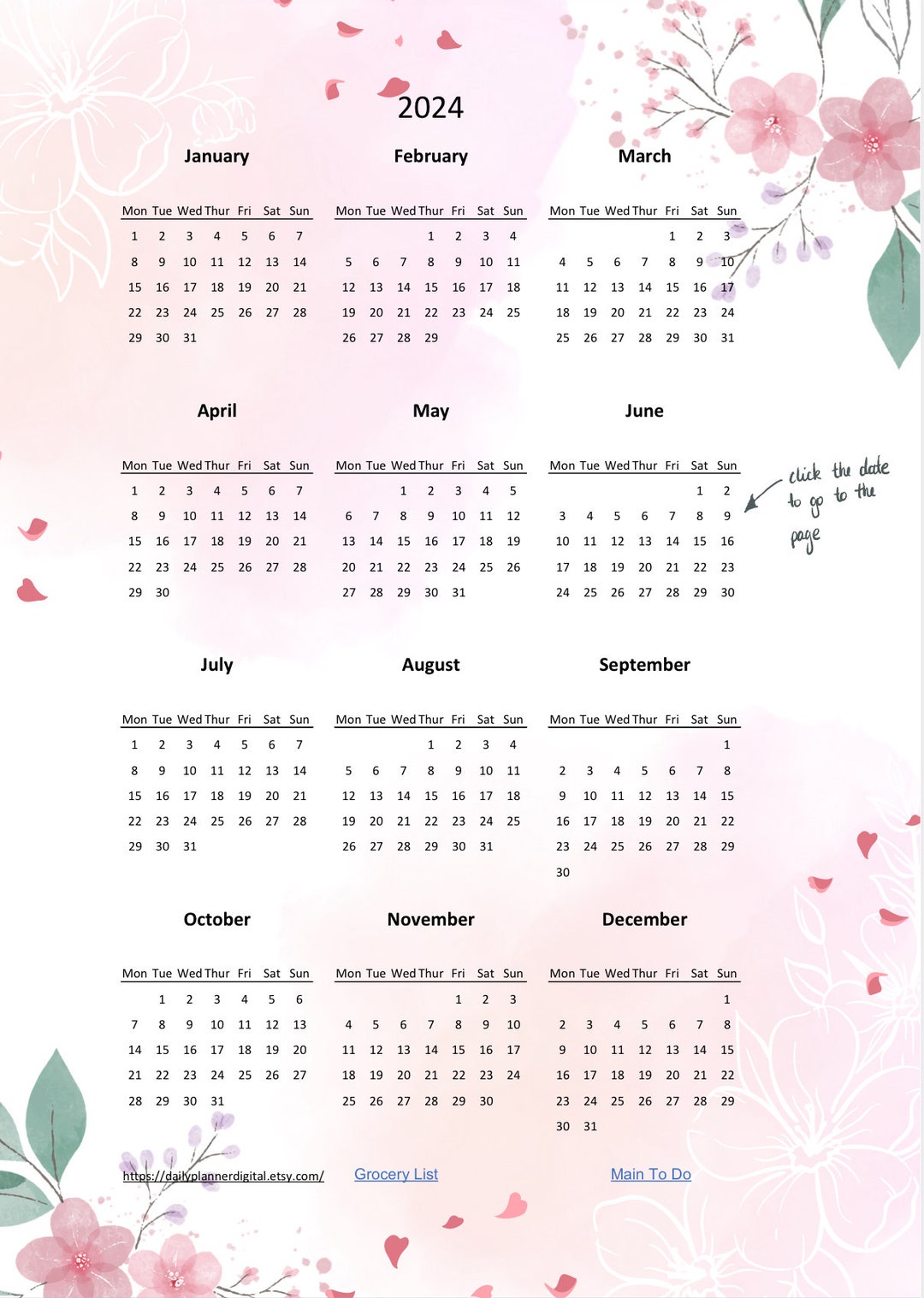 2024 Day Planner PDF monday Start Notability, Goodnotes, Interactive ...