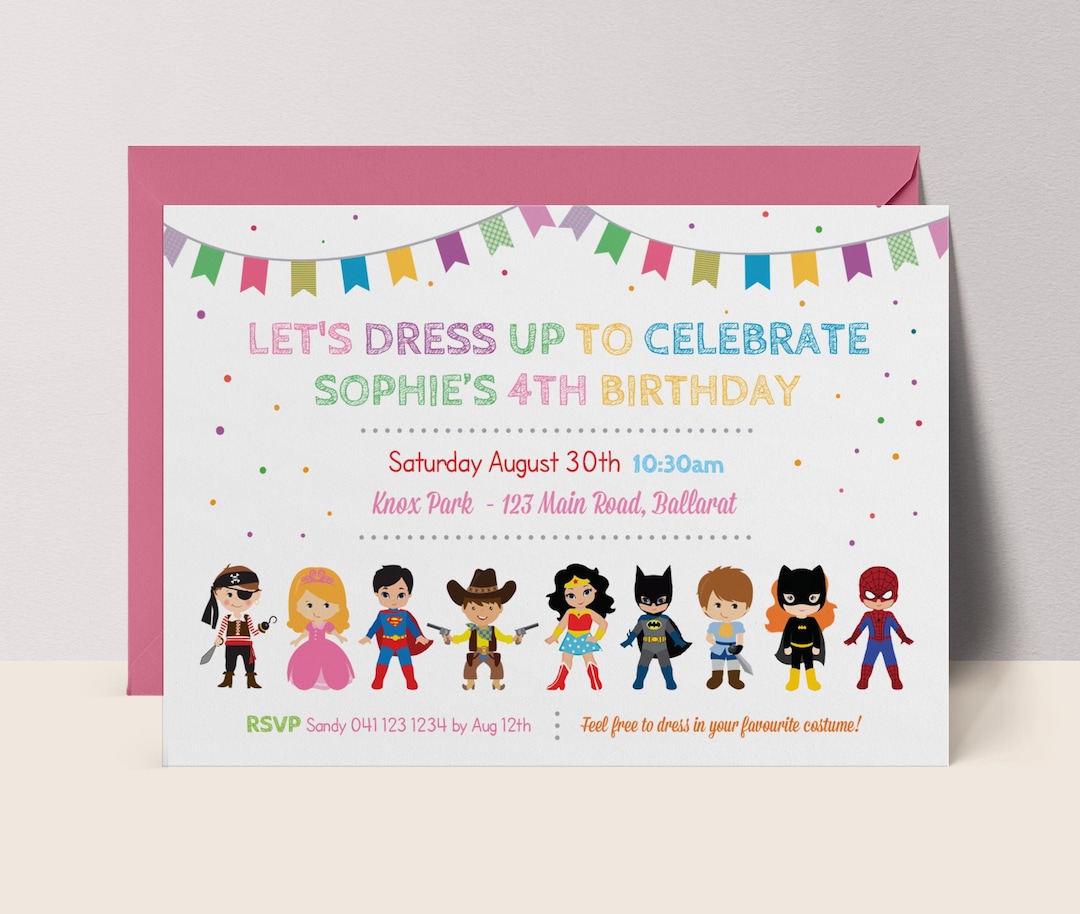 Kids Dress up Birthday Invitation: Change Your Characters, Instant ...