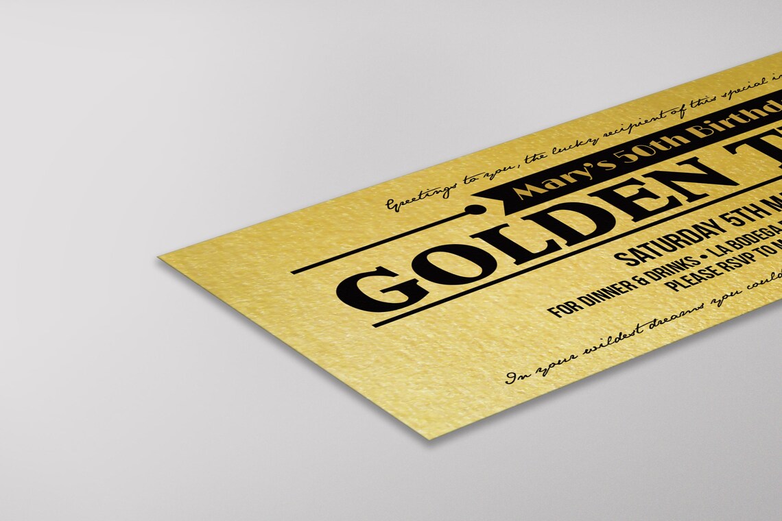 Golden Ticket Birthday Invitation | Gold Ticket Birthday Invite ...