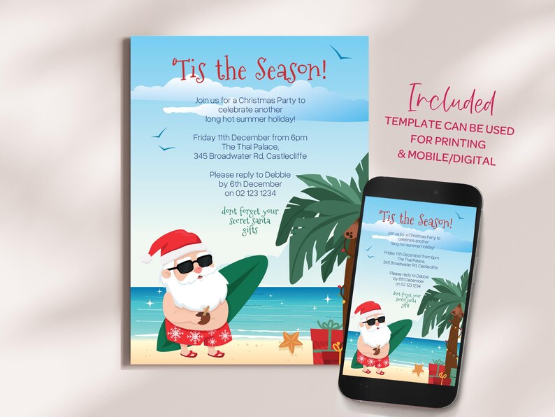 Christmas Pool Party Invitation | Summer Christmas Invite Template ...