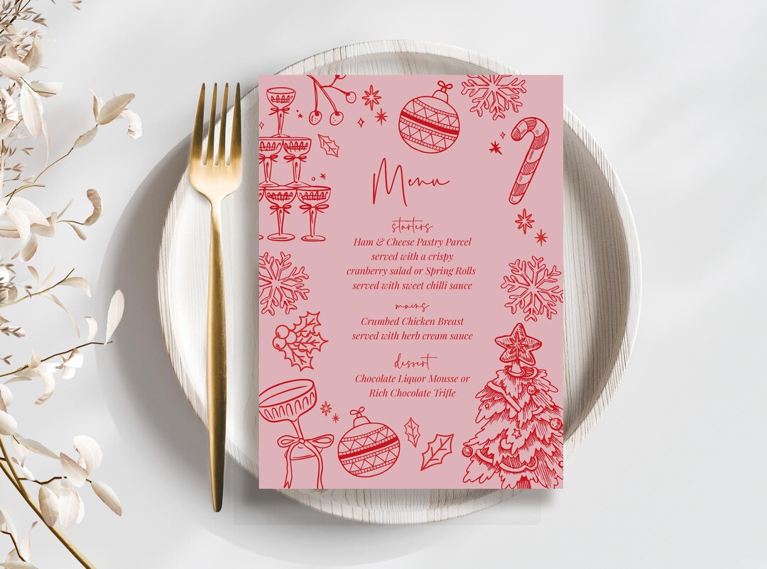 Christmas Dinner Menu | Printable Christmas Menus | Instant Download ...