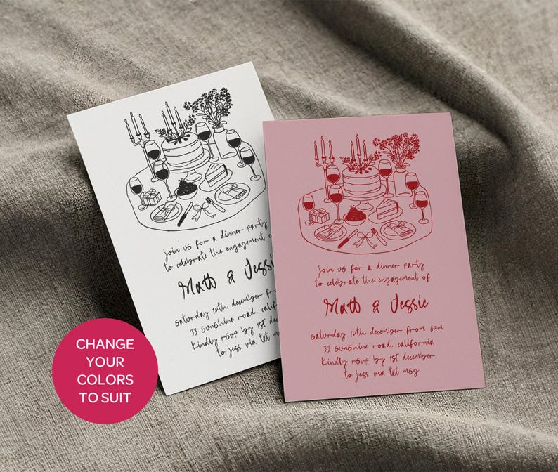 Hand Drawn Engagement Party Invitation Template, Custom Scribble Invite ...