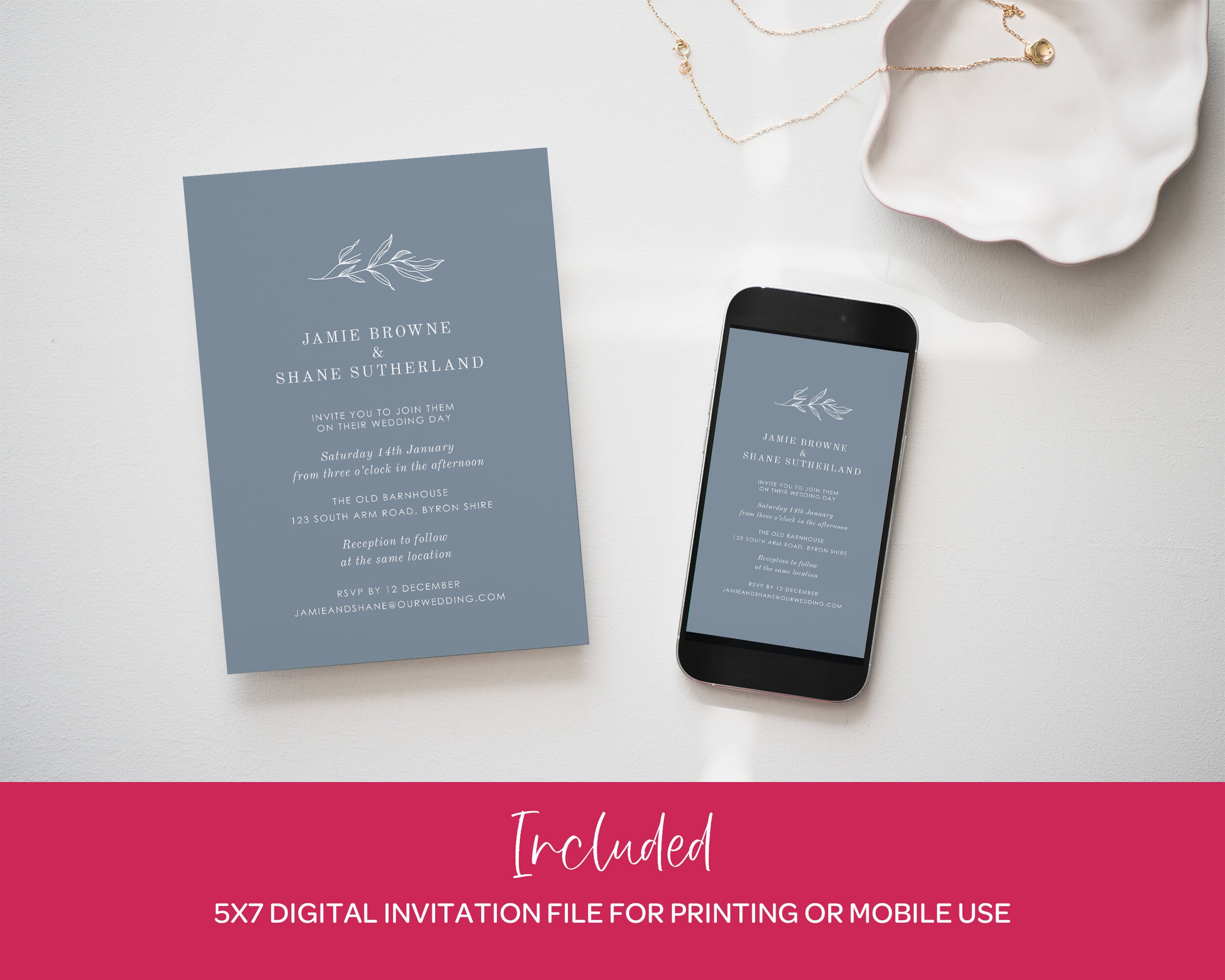 Dusty Blue Wedding Invitation Template Printable Custom Wedding ...