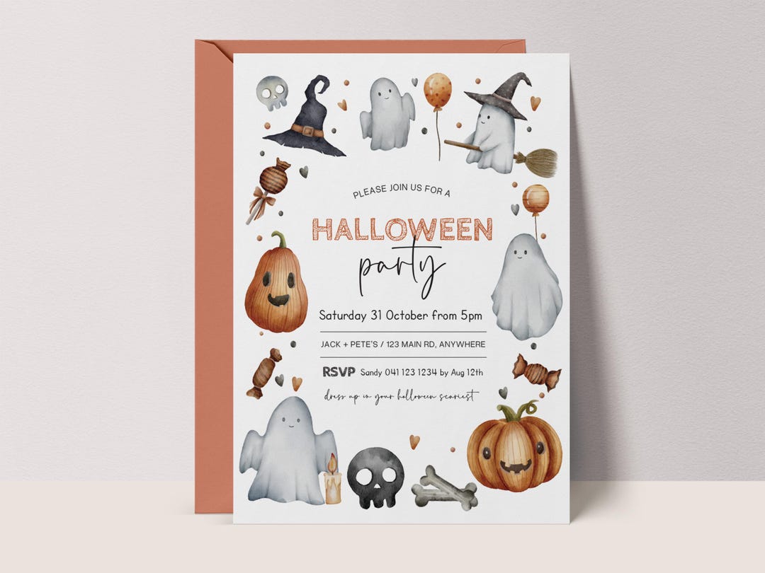 Cute Halloween Party Invitation Halloween Invitation Template Editable ...