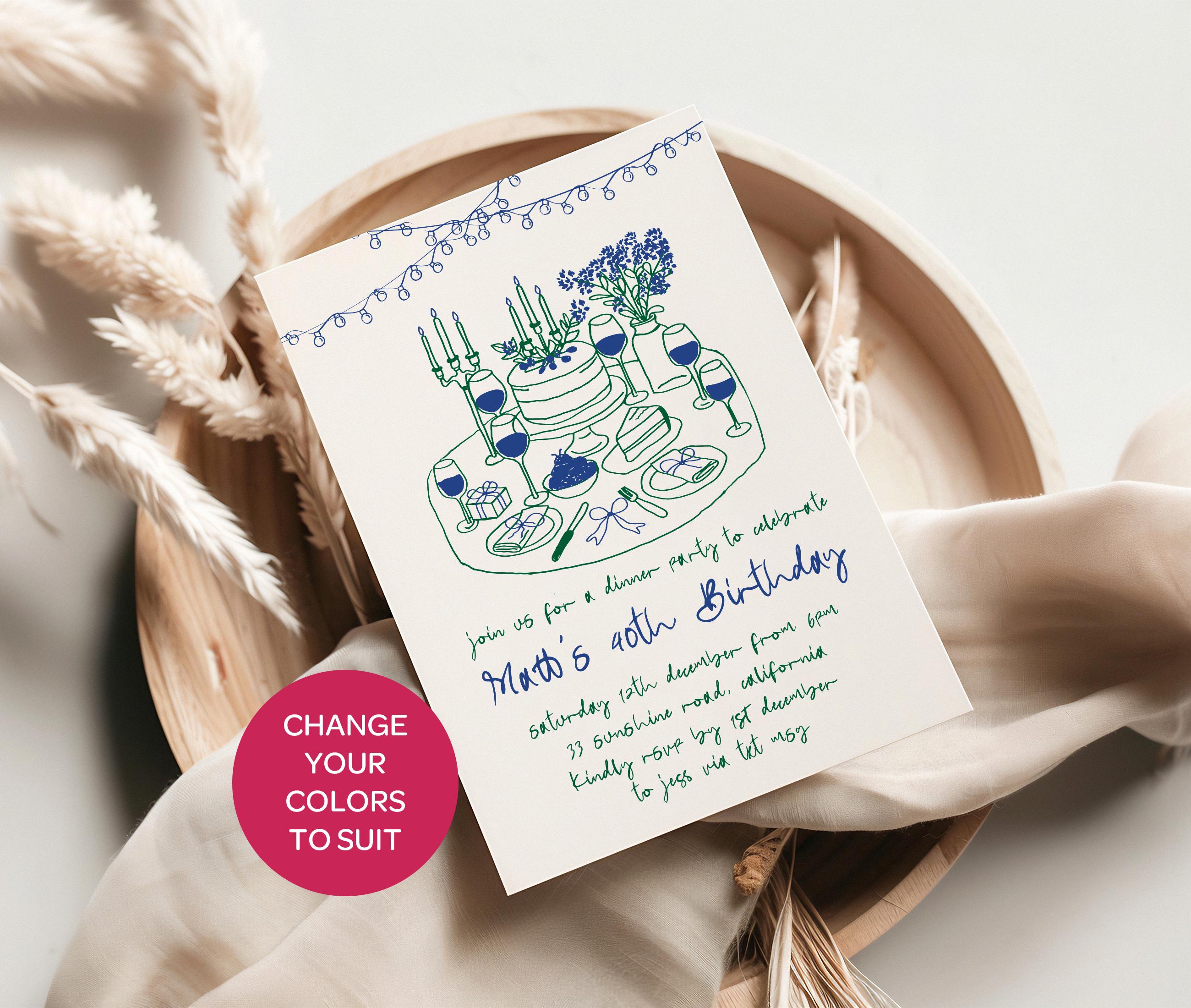 Dinner Party Invitation Template: Custom Scribble Invite, Handdrawn ...