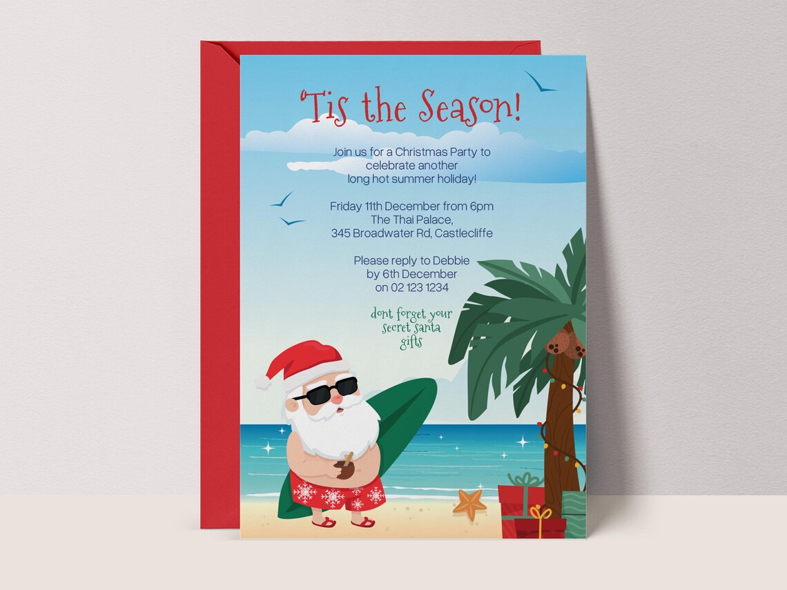 Christmas Pool Party Invitation Summer Christmas Invite Template ...