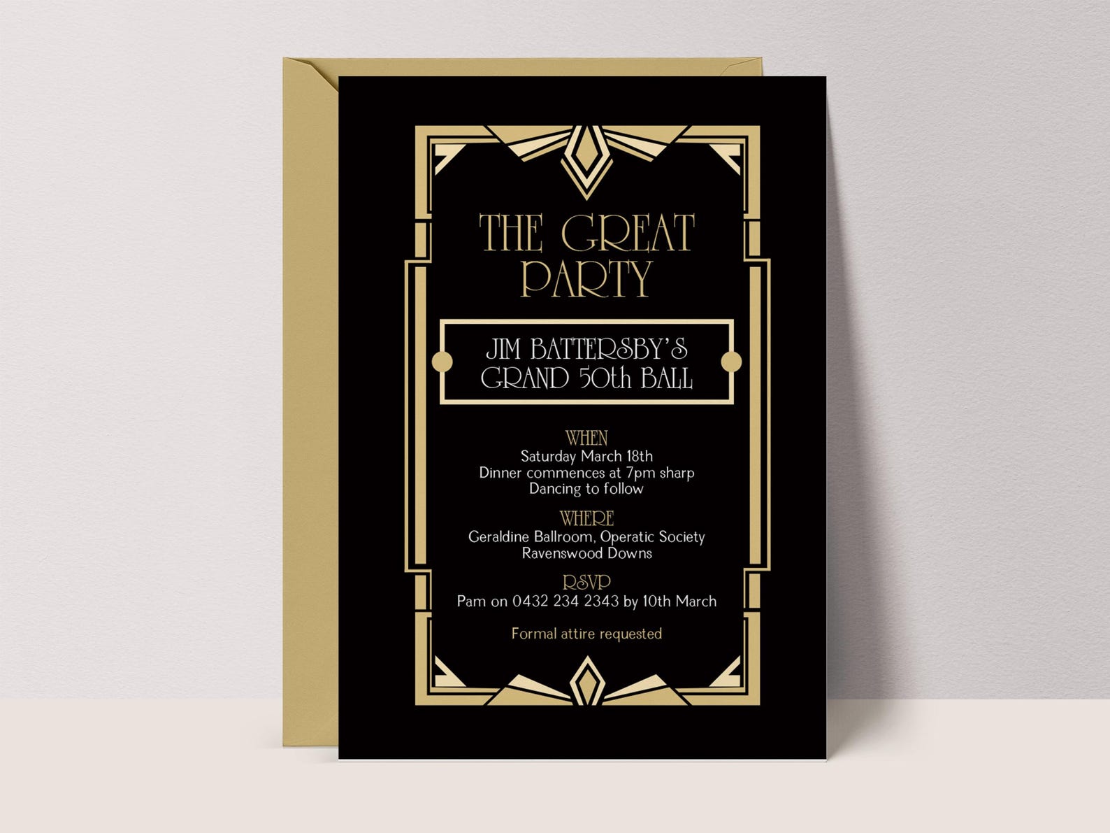 Gatsby Party Invitation Gatsby 1920s Themed Invite Editable Art Deco ...