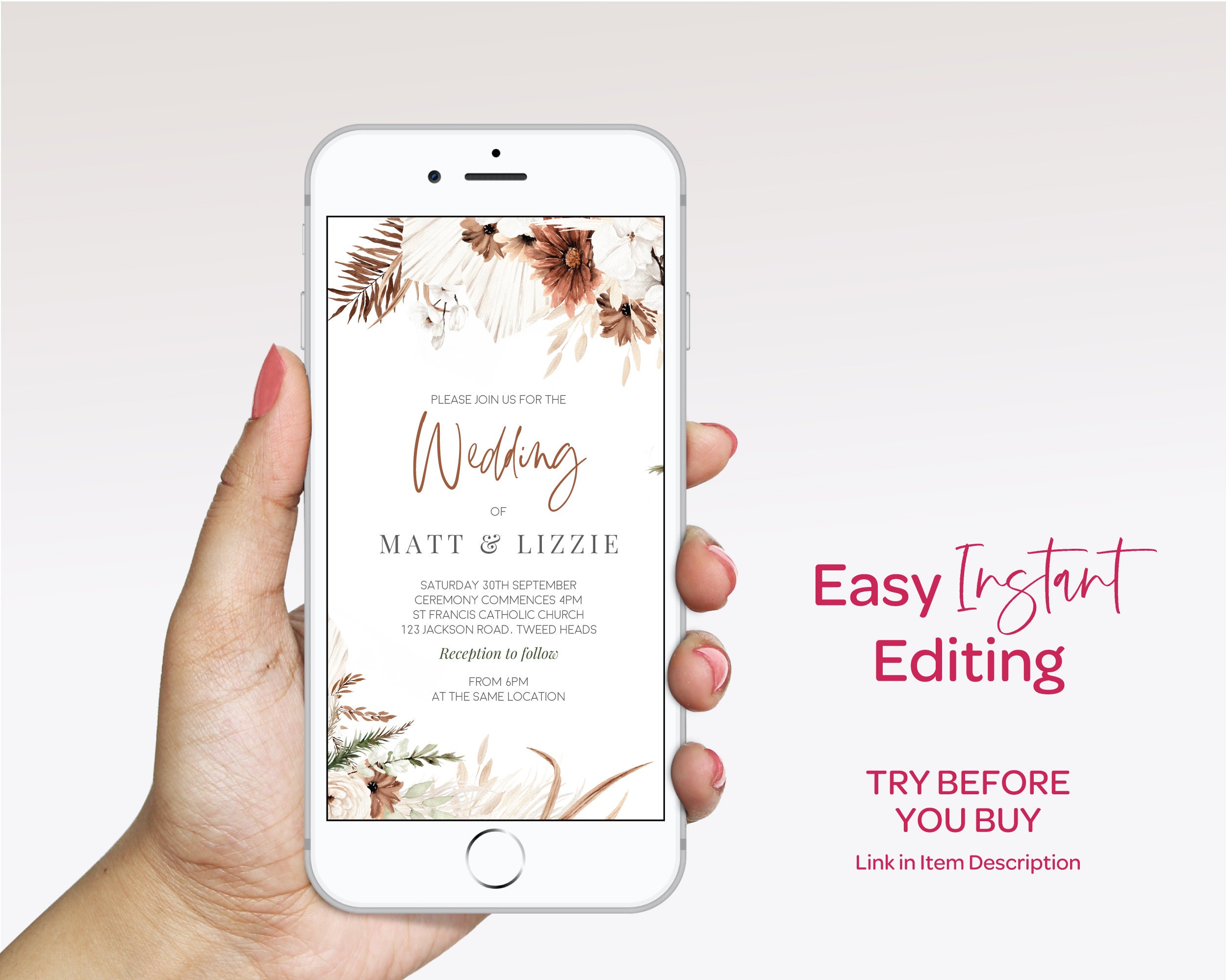 Boho Wedding Invitation Template Custom Wedding Invitation Instant ...