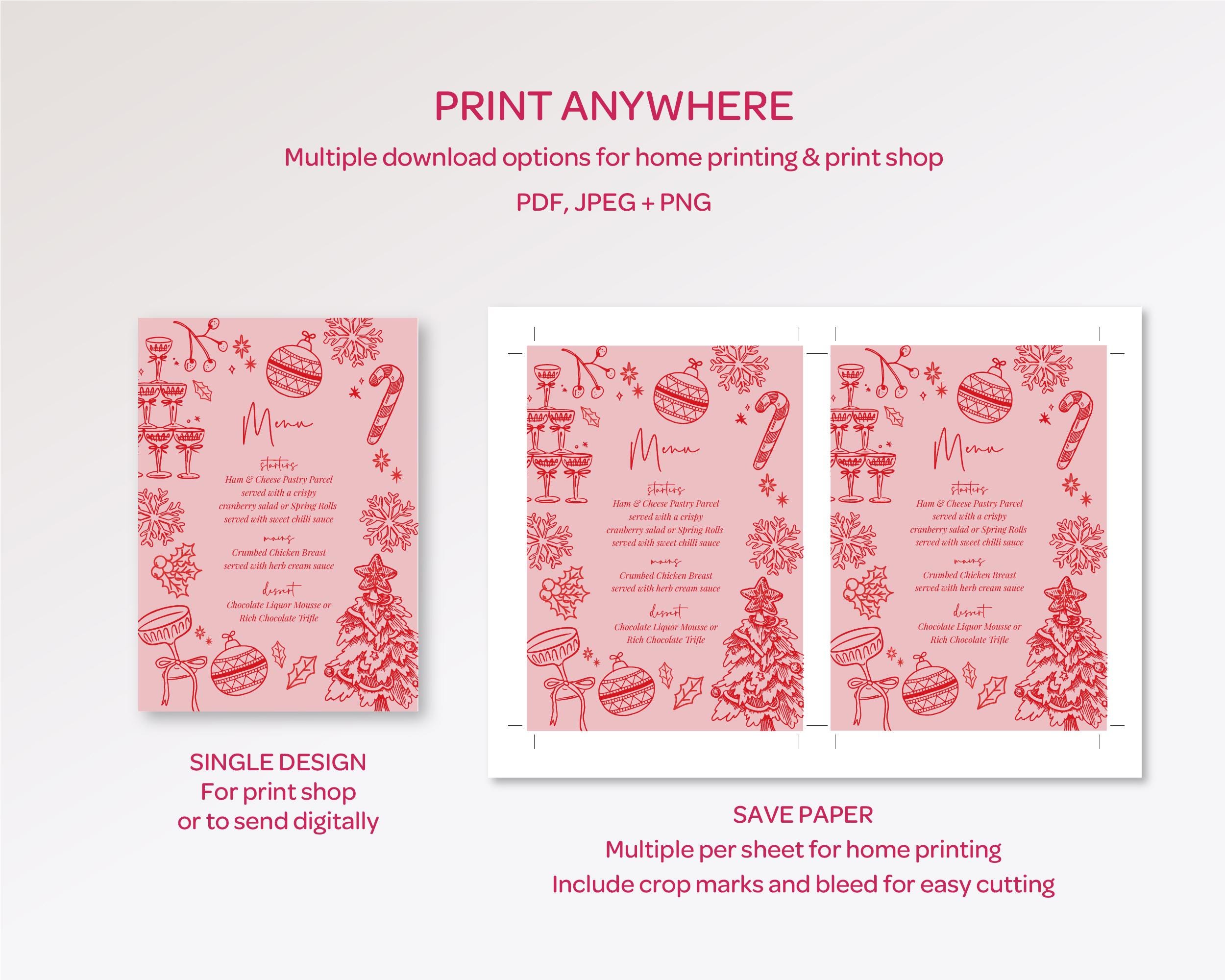 Christmas Dinner Menu | Printable Christmas Menus | Instant Download ...