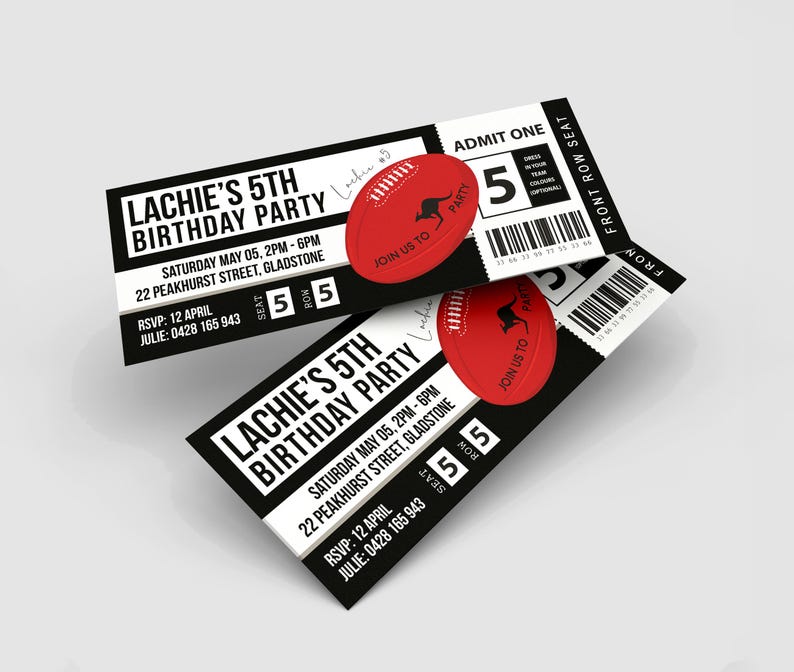 Collingwood Magpies Birthday Ticket Invitation: AFL Black & White ...