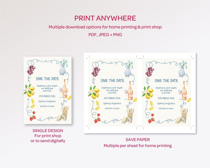 Illustrated Save the Date Template: Mediterranean Wedding Design #WL3 ...