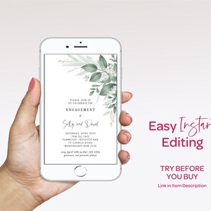 Greenery Engagement Invitation Template Instant Download | Sage Green Print Yourself Digital ...