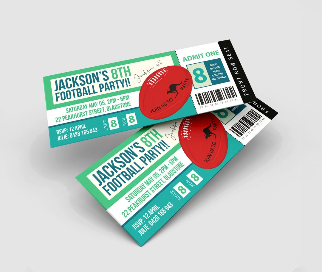 AFL Birthday Invitation: Editable Football Party Ticket, Any Team ...